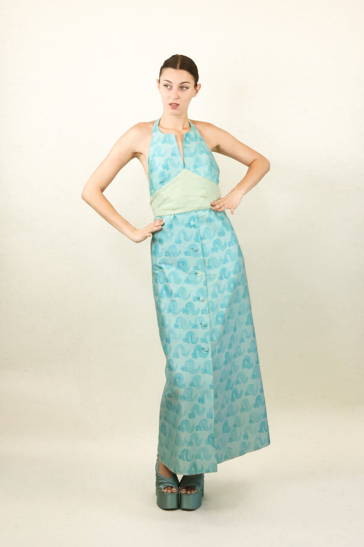 Courreges c. 1970's/80's Blue Swirl Halter Dress – The Kit Vintage